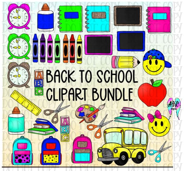 Back to school clipart bundle PNG – AKC Embroidery and Digital Designs