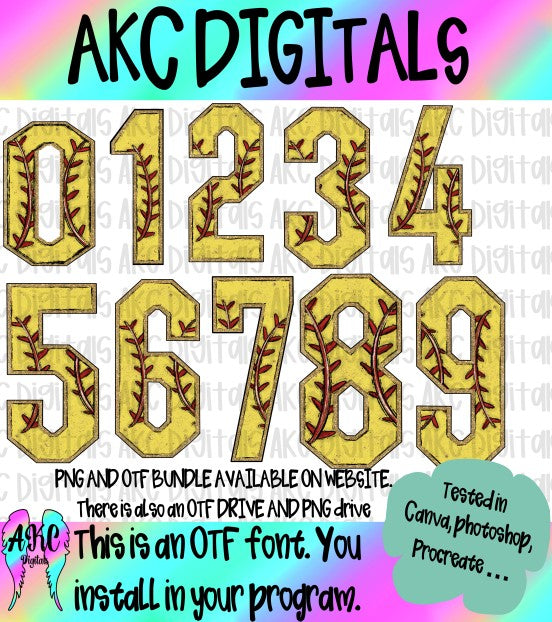 Softball numbers OTF and PNG – AKC Embroidery and Digital Designs
