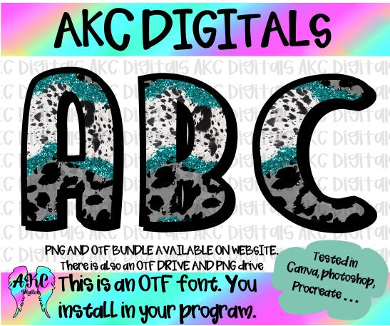 Teal cow print OTF and PNG – AKC Embroidery and Digital Designs