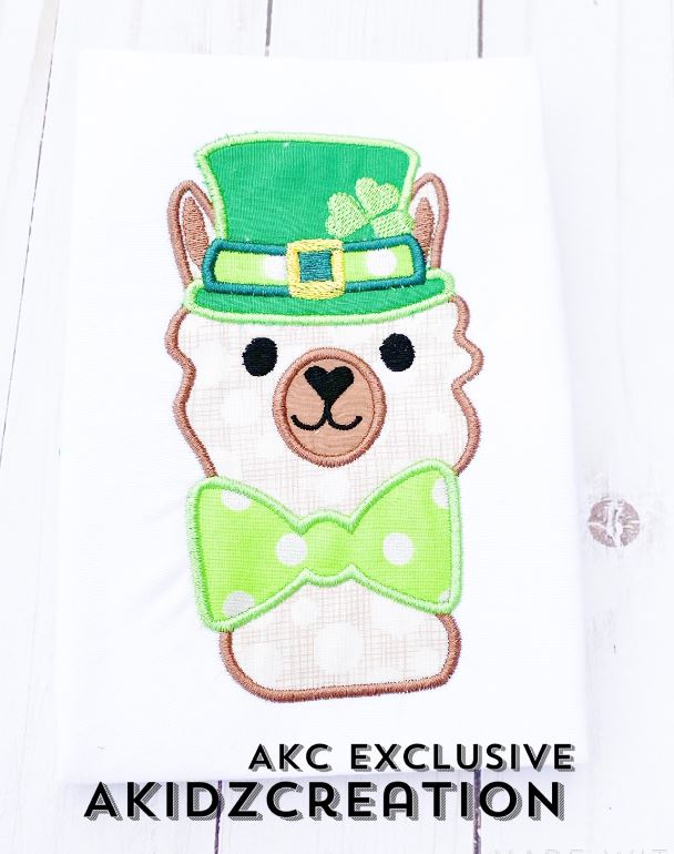 St Patricks Day Llama Applique – AKC Embroidery and Digital Designs