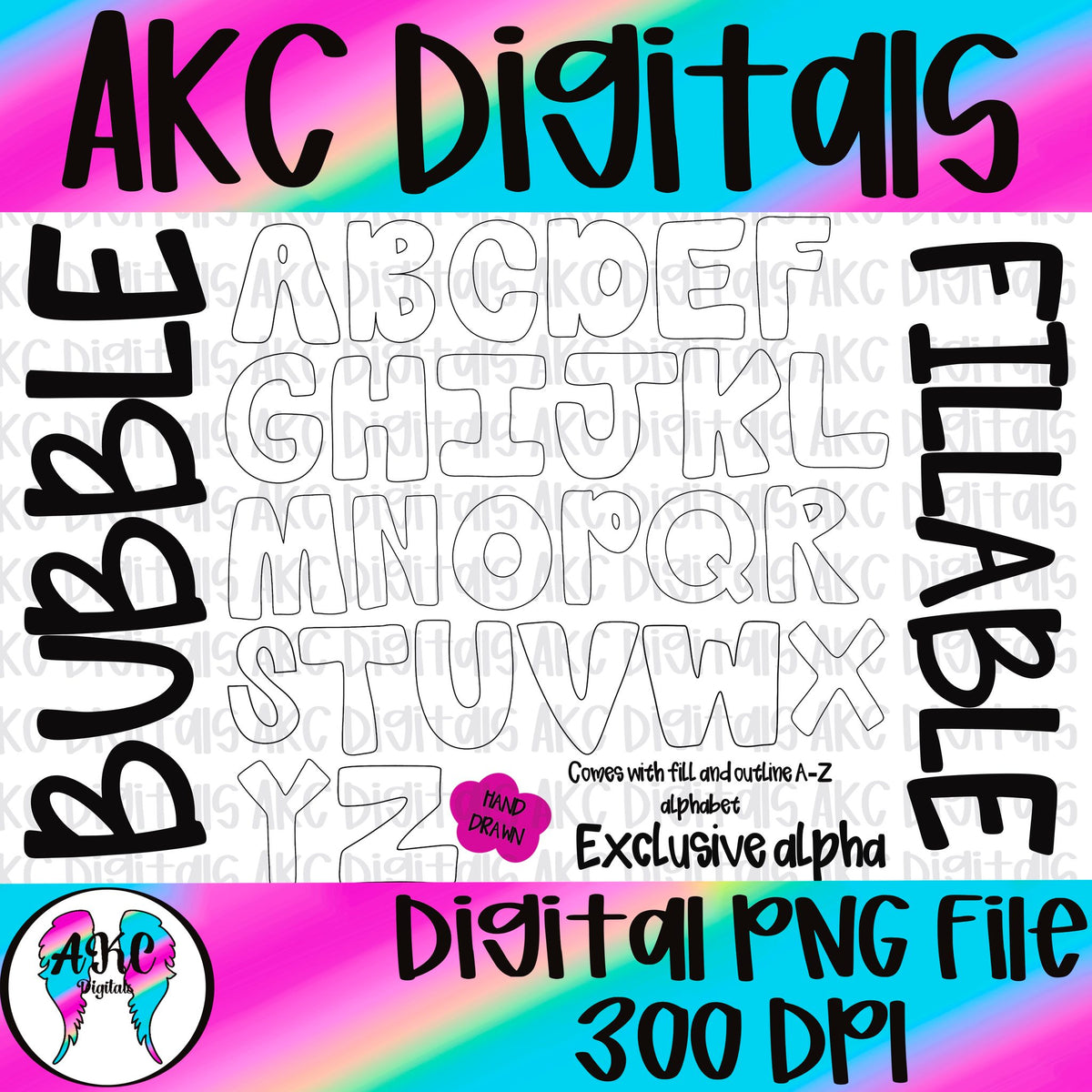 Hand drawn BUBBLE fillable alpha set PNG – AKC Embroidery and Digital ...