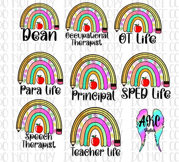 Rainbow teacher bundle PNG – AKC Embroidery and Digital Designs