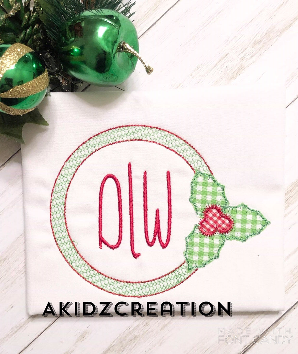 Holly Ring Monogram – AKC Embroidery and Digital Designs