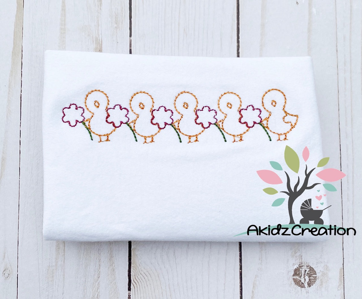 Chick and flower border 2021 – AKC Embroidery and Digital Designs