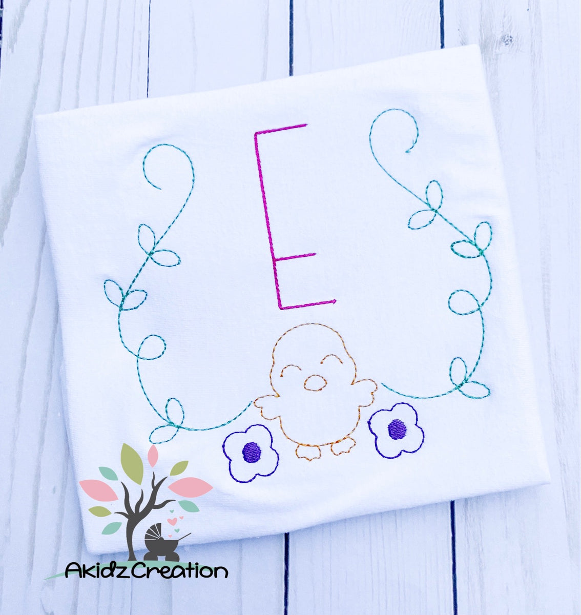 Chick vine monogram frame 2021 – AKC Embroidery and Digital Designs