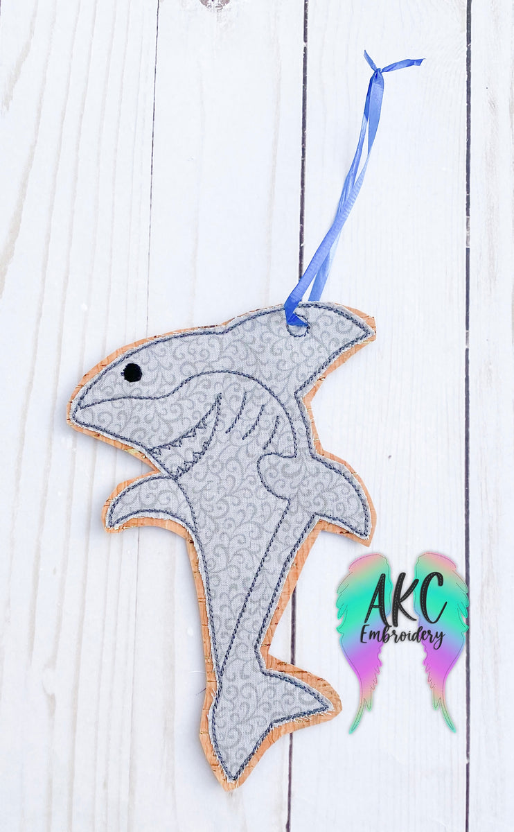 ITH sharkie ornament 2022 – AKC Embroidery and Digital Designs