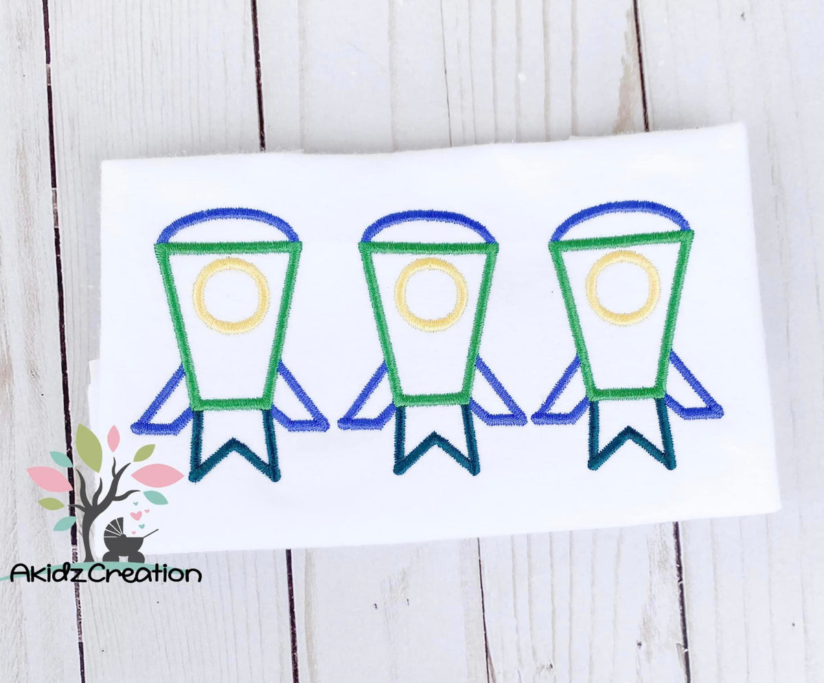 QS satin rocket ship trio 2021 – AKC Embroidery and Digital Designs